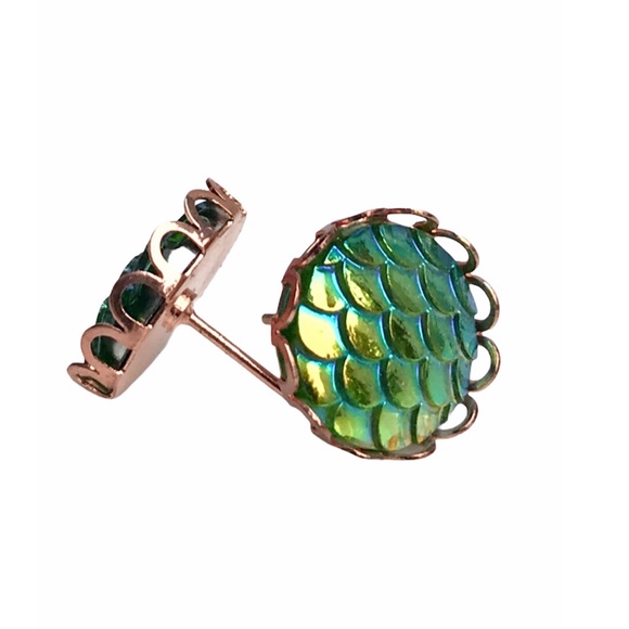 thejeweladdict | Jewelry | 3 For 5 Green Iridescent Mermaid Scale Studs | Poshmark
